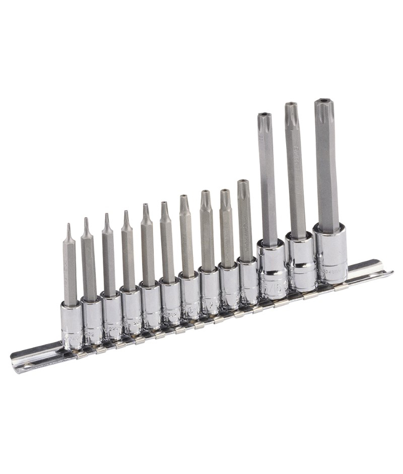 13 Piece 1/4" & 3/8" Dr. Tamperproof Star Bit Socket Set (Long) - Genius