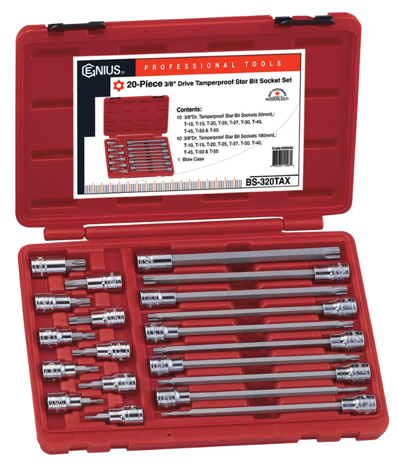 20 Piece 3/8" Dr. Tamperproof Star Bit Socket Set - Genius