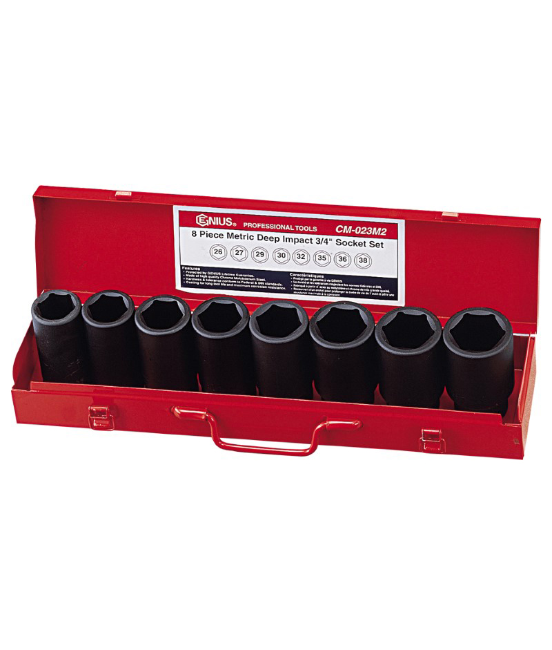 8 Piece 3/4" Dr. Metric Deep Impact Socket Set Cr-Mo - Genius