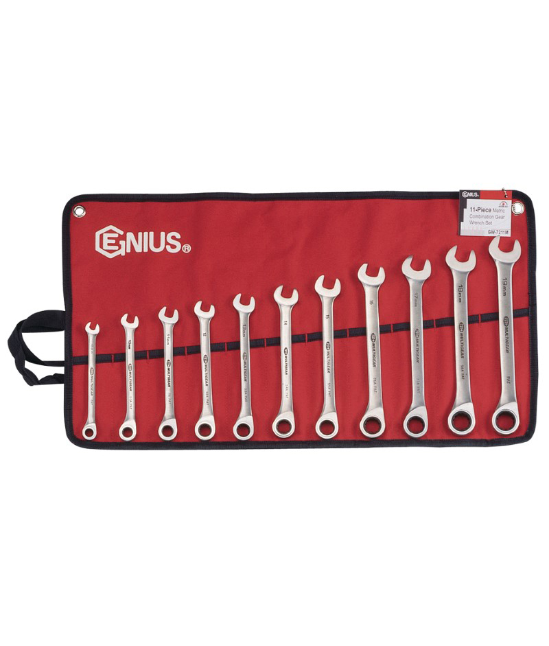 11 Piece Stainless Steel Metric Combination Ratcheting Wrench Set - Genius