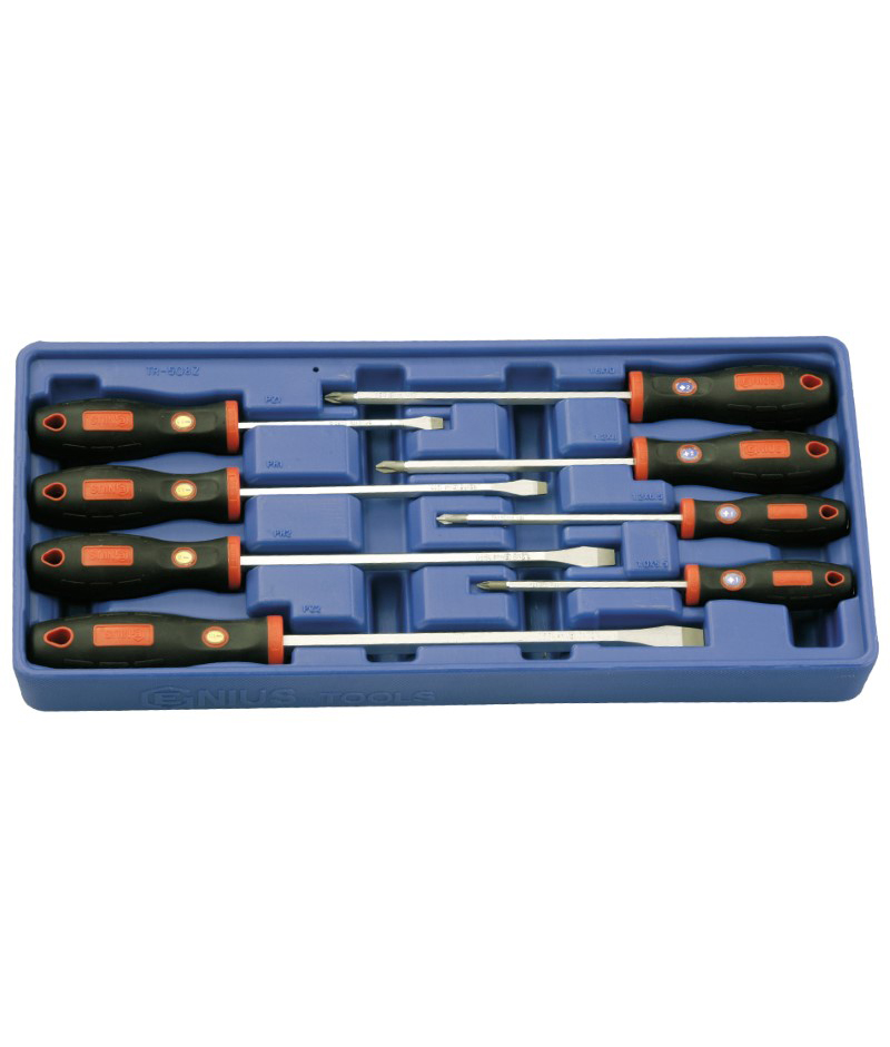 8 Piece Slotted, Philips & Posidriv Screwdriver Set - Genius